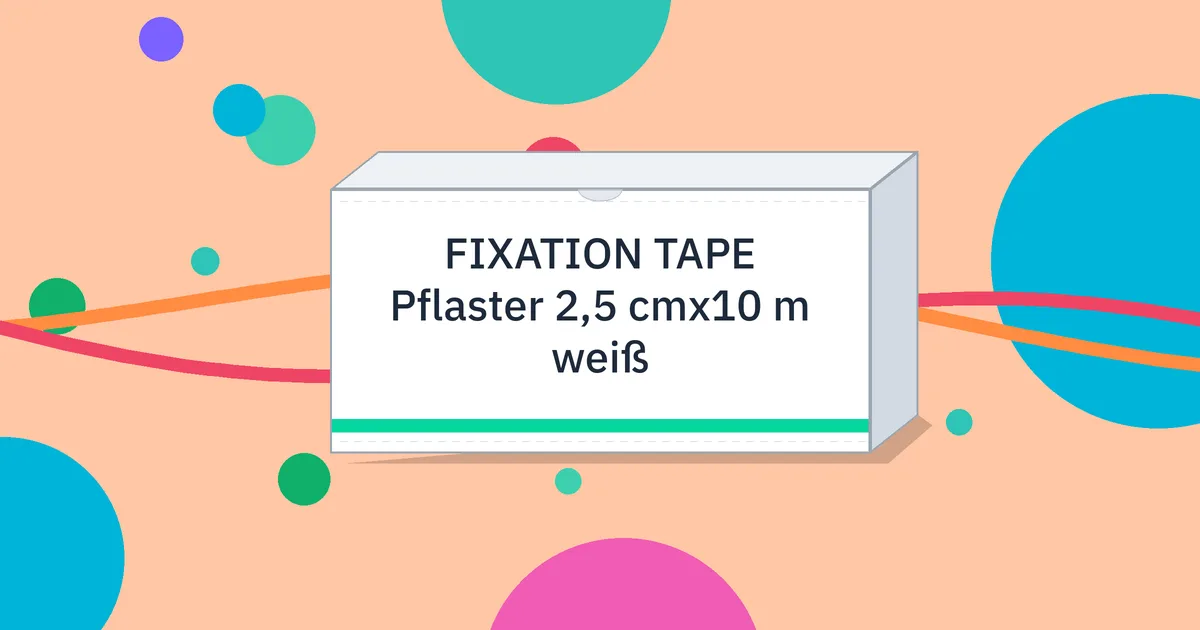 Symbolbild: Packung mit der Aufschrift FIXATION TAPE Pflaster 2,5 cmx10 m weiß (PZN 17559088) – Verfügbarkeit und Bezug in Apotheken in Frankfurt am Main