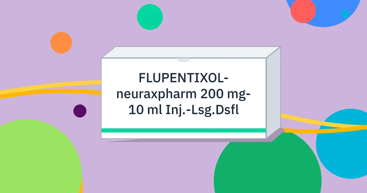 Symbolbild: Packung mit der Aufschrift FLUPENTIXOL-neuraxpharm 200 mg-10 ml Inj.-Lsg.Dsfl (PZN 00758820) – Verfügbarkeit und Bezug in Apotheken in Frankfurt am Main