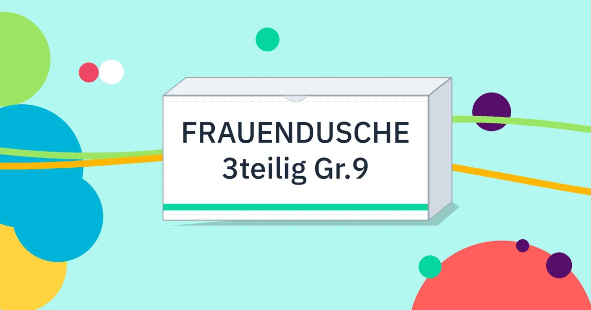 Symbolbild: Packung mit der Aufschrift FRAUENDUSCHE 3teilig Gr.9 (PZN 02819885) – Verfügbarkeit und Bezug in Apotheken in Frankfurt am Main