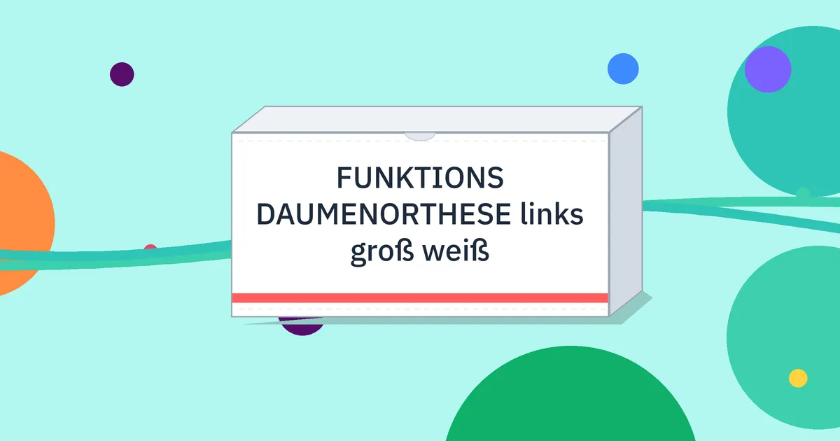 Symbolbild: Packung mit der Aufschrift FUNKTIONS DAUMENORTHESE links groß weiß (PZN 11097468) – Verfügbarkeit und Bezug in Apotheken in Frankfurt am Main