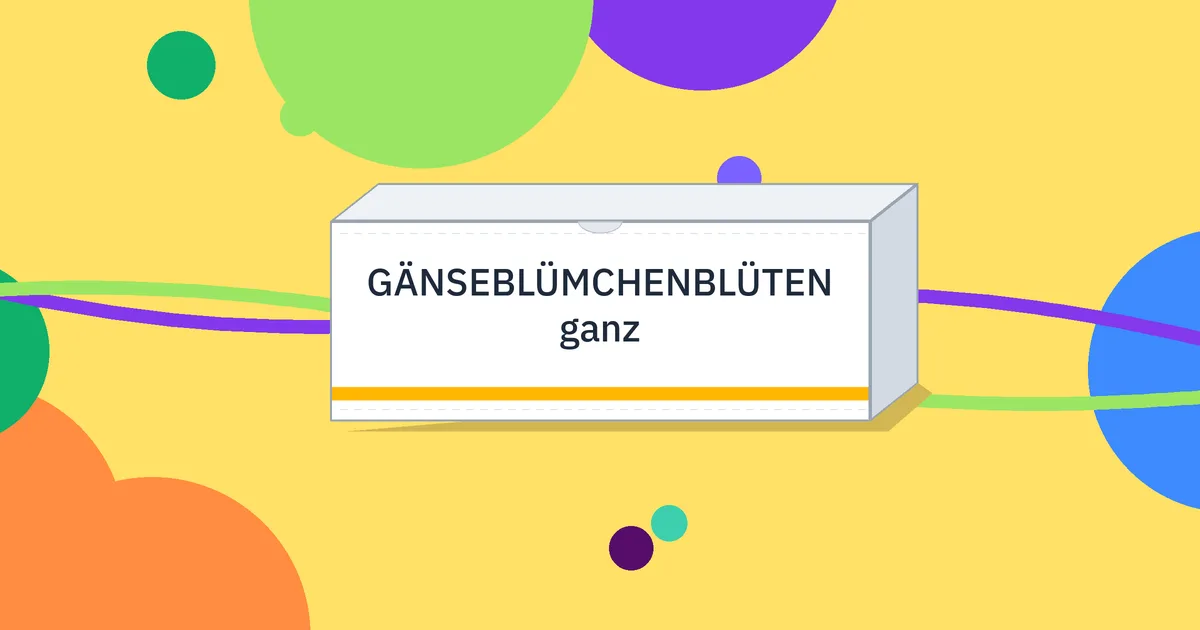 Symbolbild: Packung mit der Aufschrift GÄNSEBLÜMCHENBLÜTEN ganz (PZN 10023746) – Verfügbarkeit und Bezug in Apotheken in Frankfurt am Main