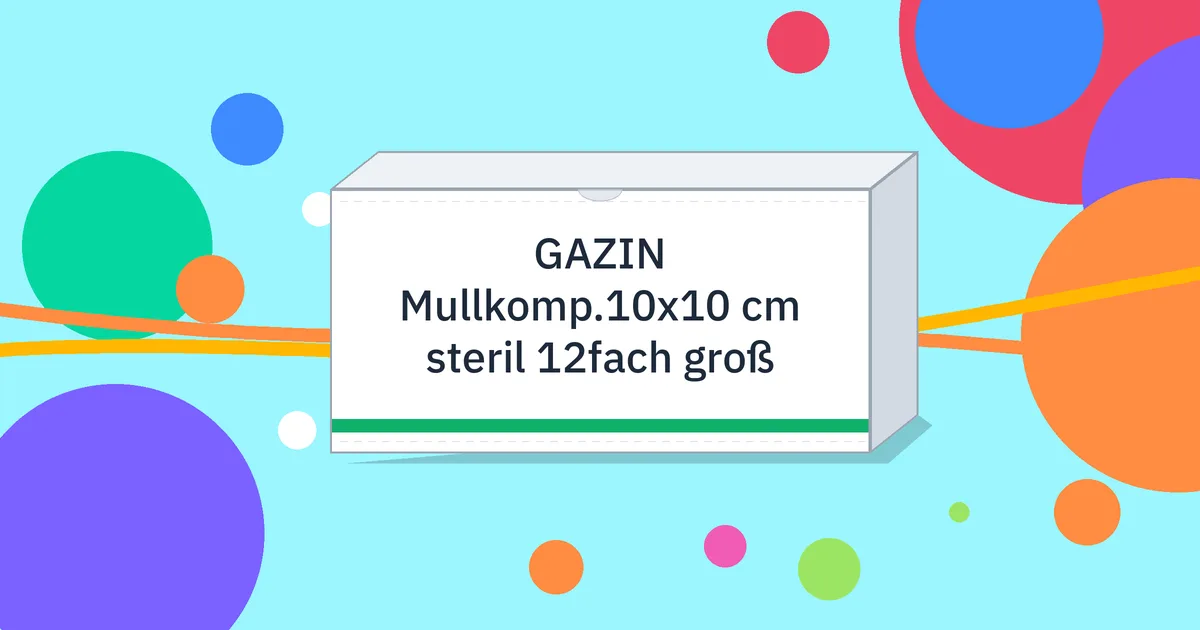 Symbolbild: Packung mit der Aufschrift GAZIN Mullkomp.10x10 cm steril 12fach groß (PZN 17492183) – Verfügbarkeit und Bezug in Apotheken in Frankfurt am Main