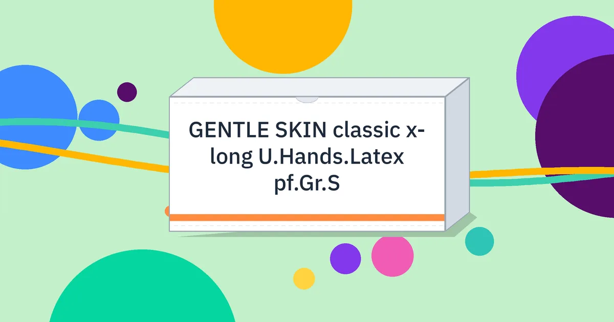 Symbolbild: Packung mit der Aufschrift GENTLE SKIN classic x-long U.Hands.Latex pf.Gr.S (PZN 11349906) – Verfügbarkeit und Bezug in Apotheken in Frankfurt am Main