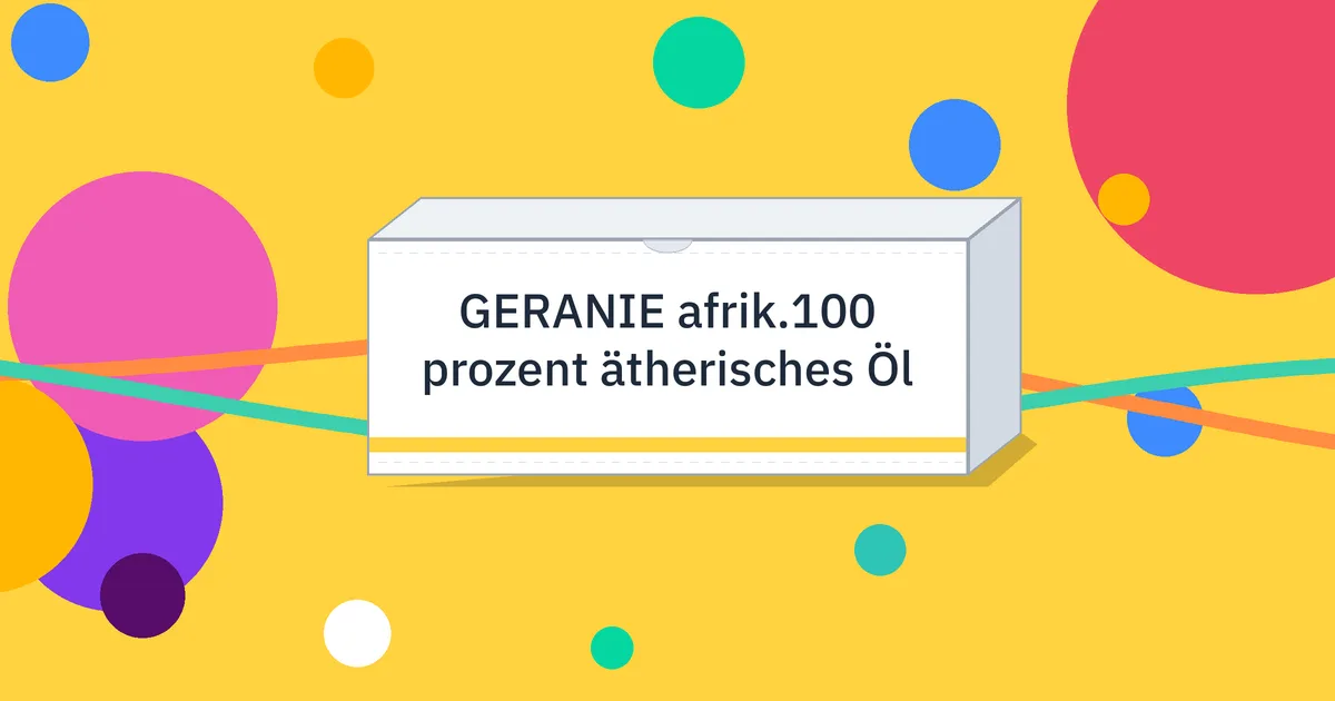 Symbolbild: Packung mit der Aufschrift GERANIE afrik.100 prozent ätherisches Öl (PZN 07616678) – Verfügbarkeit und Bezug in Apotheken in Frankfurt am Main