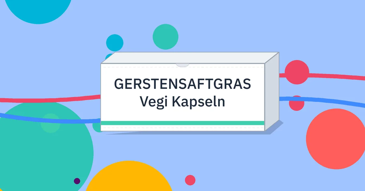 Symbolbild: Packung mit der Aufschrift GERSTENSAFTGRAS Vegi Kapseln (PZN 00586715) – Verfügbarkeit und Bezug in Apotheken in Frankfurt am Main