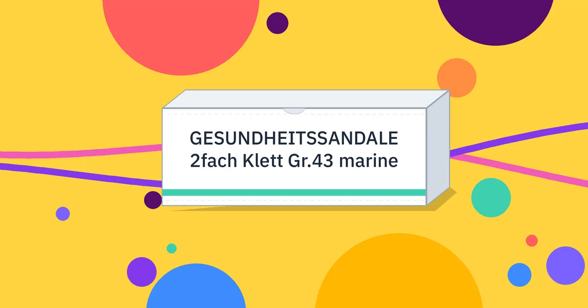 Symbolbild: Packung mit der Aufschrift GESUNDHEITSSANDALE 2fach Klett Gr.43 marine (PZN 13920989) – Verfügbarkeit und Bezug in Apotheken in Frankfurt am Main