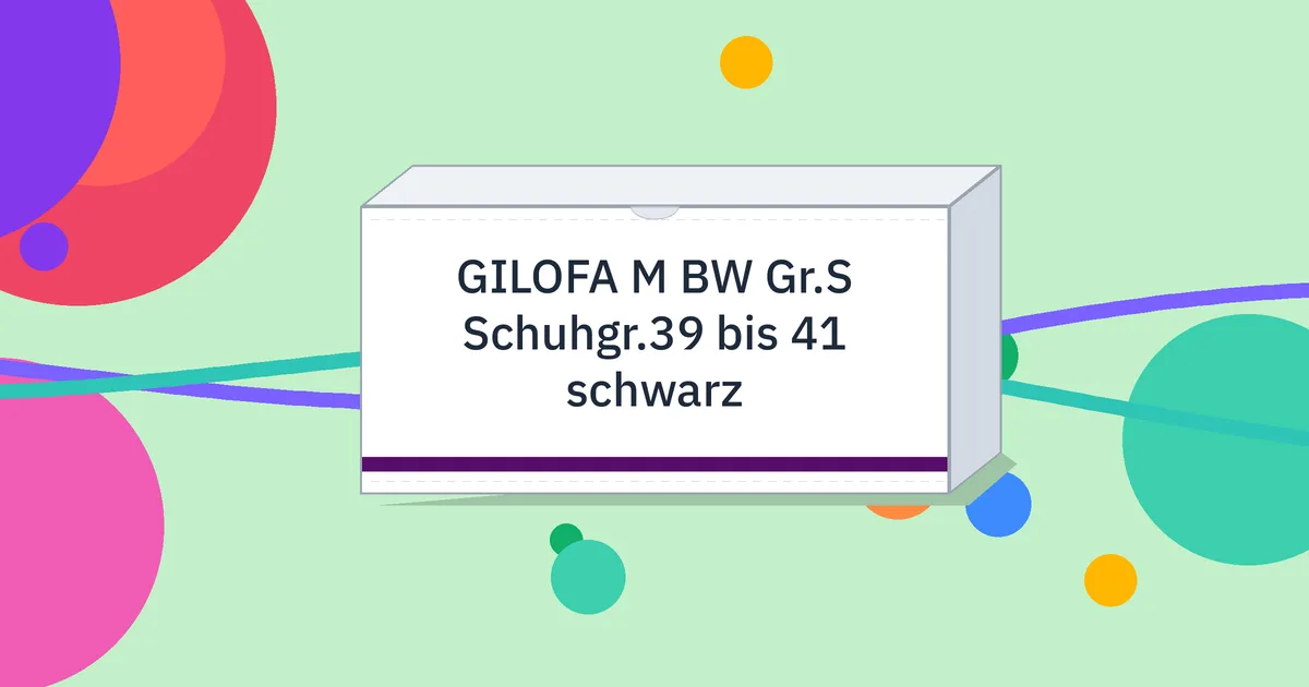 Symbolbild: Packung mit der Aufschrift GILOFA M BW Gr.S Schuhgr.39 bis 41 schwarz (PZN 16724409) – Verfügbarkeit und Bezug in Apotheken in Frankfurt am Main