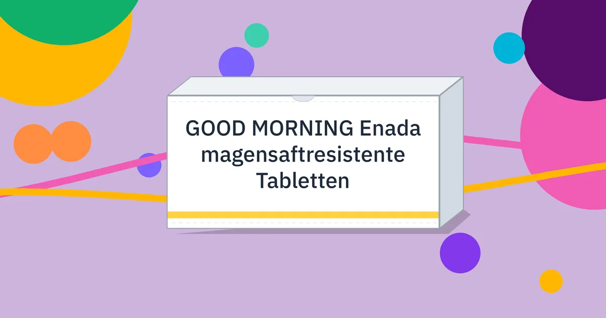 Symbolbild: Packung mit der Aufschrift GOOD MORNING Enada magensaftresistente Tabletten (PZN 11285454) – Verfügbarkeit und Bezug in Apotheken in Frankfurt am Main