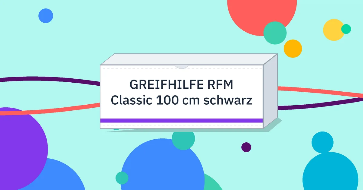 Symbolbild: Packung mit der Aufschrift GREIFHILFE RFM Classic 100 cm schwarz (PZN 20323716) – Verfügbarkeit und Bezug in Apotheken in Frankfurt am Main