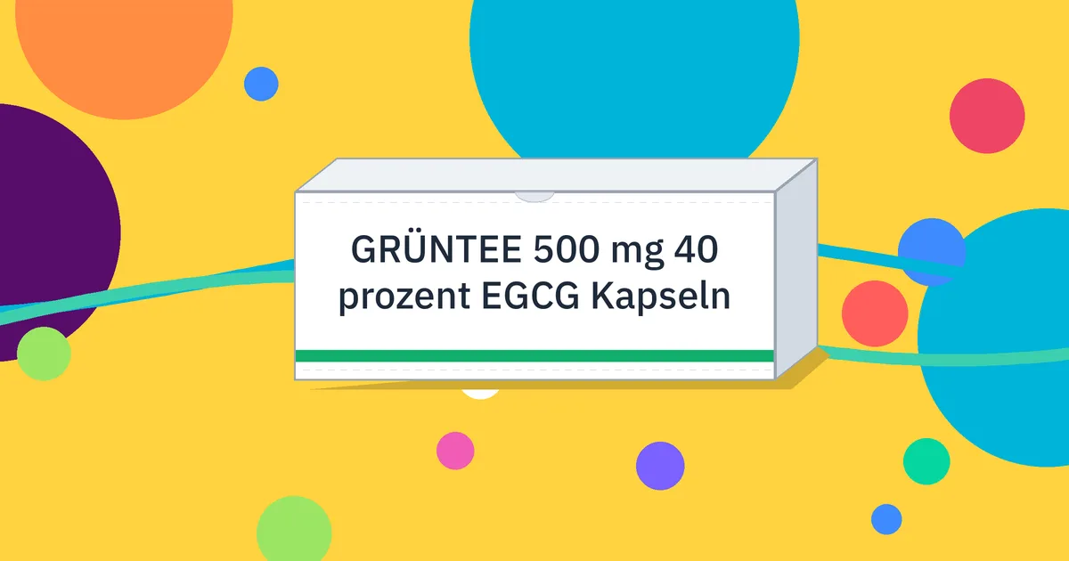 Symbolbild: Packung mit der Aufschrift GRÜNTEE 500 mg 40 prozent EGCG Kapseln (PZN 19448387) – Verfügbarkeit und Bezug in Apotheken in Frankfurt am Main