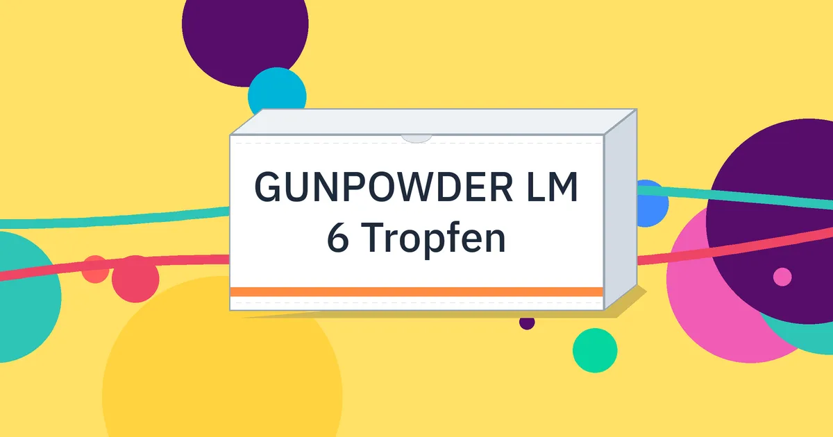 Symbolbild: Packung mit der Aufschrift GUNPOWDER LM 6 Tropfen (PZN 15823552) – Verfügbarkeit und Bezug in Apotheken in Frankfurt am Main