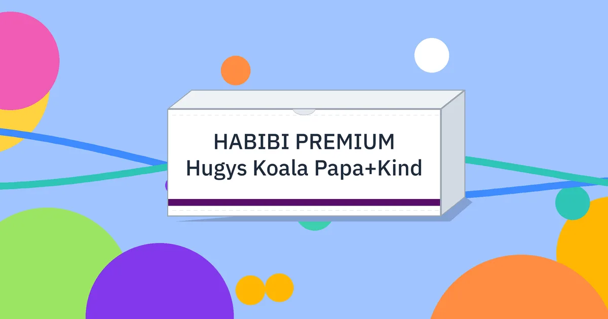 Symbolbild: Packung mit der Aufschrift HABIBI PREMIUM Hugys Koala Papa+Kind (PZN 18749224) – Verfügbarkeit und Bezug in Apotheken in Frankfurt am Main