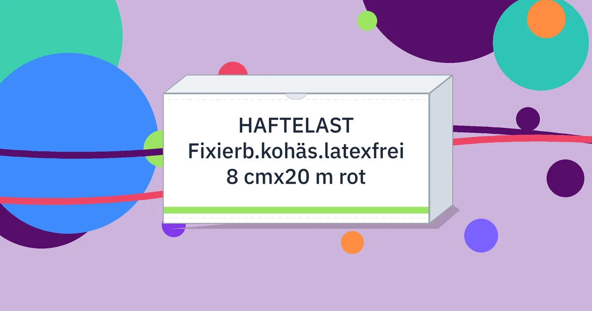 Symbolbild: Packung mit der Aufschrift HAFTELAST Fixierb.kohäs.latexfrei 8 cmx20 m rot (PZN 08817344) – Verfügbarkeit und Bezug in Apotheken in Frankfurt am Main