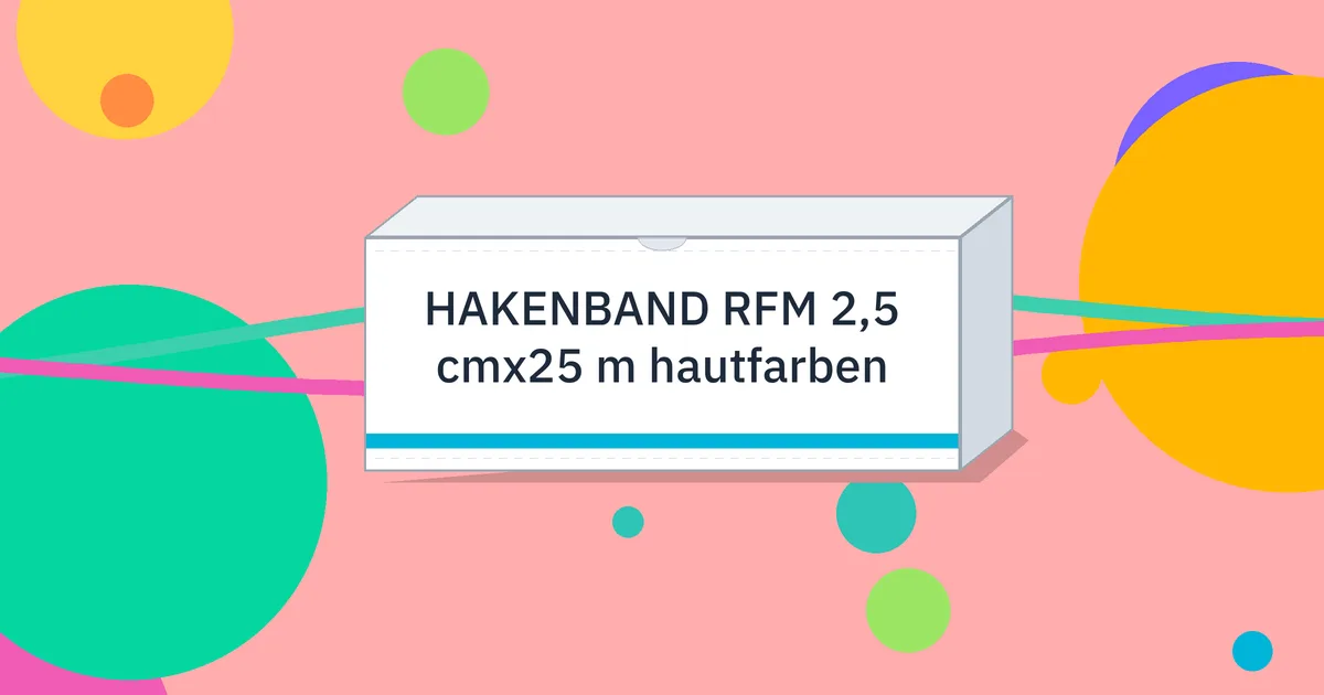 Symbolbild: Packung mit der Aufschrift HAKENBAND RFM 2,5 cmx25 m hautfarben (PZN 06490436) – Verfügbarkeit und Bezug in Apotheken in Frankfurt am Main