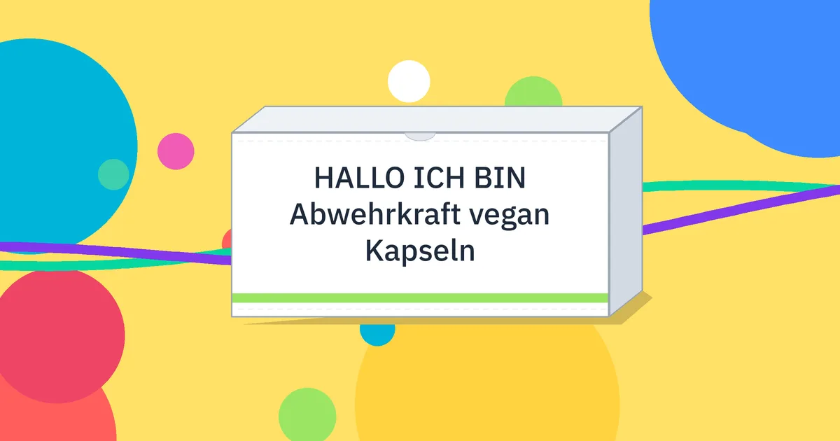 Symbolbild: Packung mit der Aufschrift HALLO ICH BIN Abwehrkraft vegan Kapseln (PZN 14290556) – Verfügbarkeit und Bezug in Apotheken in Frankfurt am Main