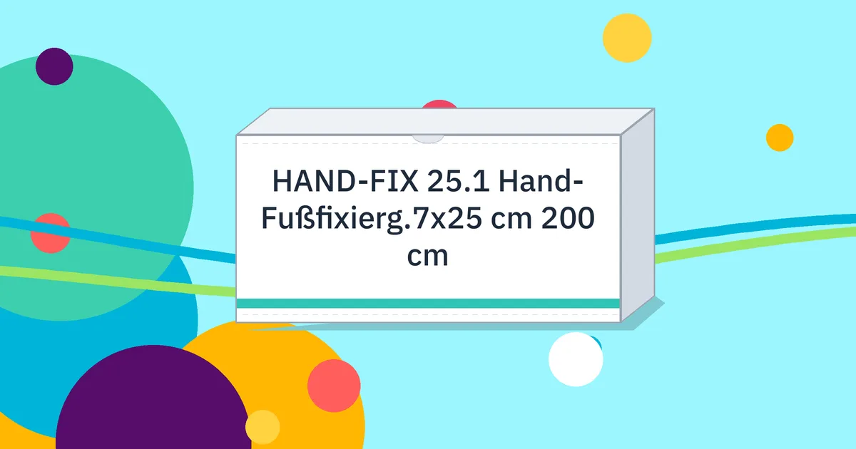 Symbolbild: Packung mit der Aufschrift HAND-FIX 25.1 Hand-Fußfixierg.7x25 cm 200 cm (PZN 18777953) – Verfügbarkeit und Bezug in Apotheken in Frankfurt am Main