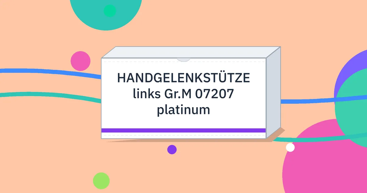 Symbolbild: Packung mit der Aufschrift HANDGELENKSTÜTZE links Gr.M 07207 platinum (PZN 19450734) – Verfügbarkeit und Bezug in Apotheken in Frankfurt am Main
