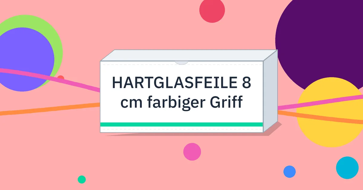 Symbolbild: Packung mit der Aufschrift HARTGLASFEILE 8 cm farbiger Griff (PZN 17288407) – Verfügbarkeit und Bezug in Apotheken in Frankfurt am Main