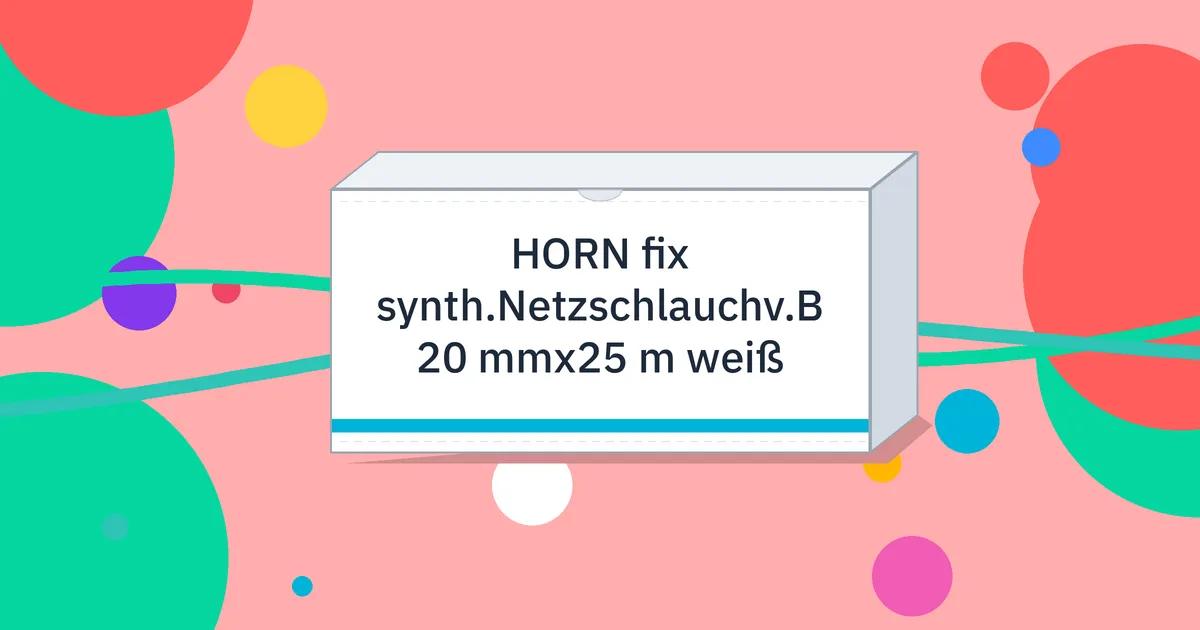 Symbolbild: Packung mit der Aufschrift HORN fix synth.Netzschlauchv.B 20 mmx25 m weiß (PZN 03783273) – Verfügbarkeit und Bezug in Apotheken in Frankfurt am Main