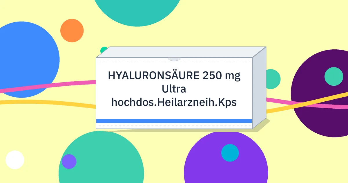 Symbolbild: Packung mit der Aufschrift HYALURONSÄURE 250 mg Ultra hochdos.Heilarzneih.Kps (PZN 15875810) – Verfügbarkeit und Bezug in Apotheken in Frankfurt am Main