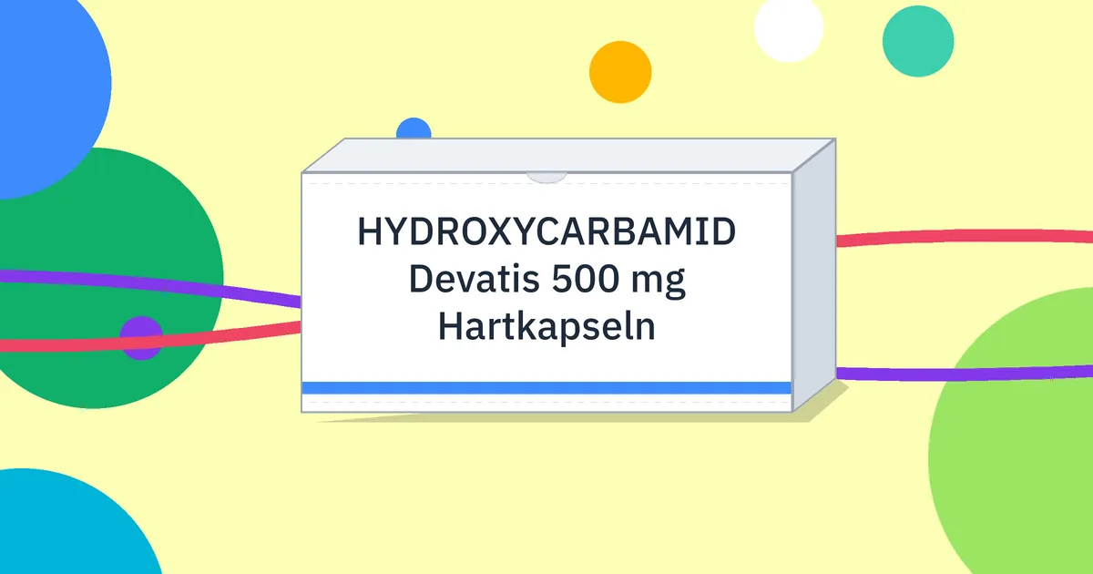 Symbolbild: Packung mit der Aufschrift HYDROXYCARBAMID Devatis 500 mg Hartkapseln (PZN 15613180) – Verfügbarkeit und Bezug in Apotheken in Frankfurt am Main
