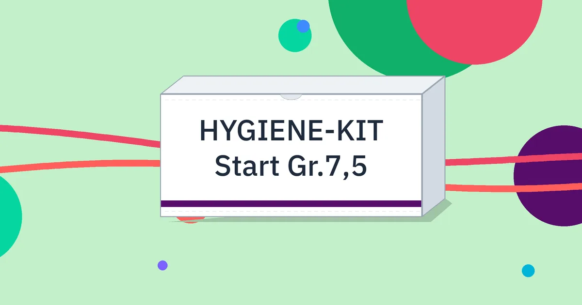 Symbolbild: Packung mit der Aufschrift HYGIENE-KIT Start Gr.7,5 (PZN 17443581) – Verfügbarkeit und Bezug in Apotheken in Frankfurt am Main