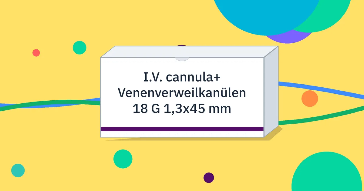 Symbolbild: Packung mit der Aufschrift I.V. cannula+ Venenverweilkanülen 18 G 1,3x45 mm (PZN 09103374) – Verfügbarkeit und Bezug in Apotheken in Frankfurt am Main