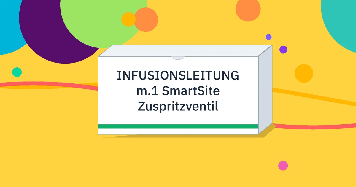 Symbolbild: Packung mit der Aufschrift INFUSIONSLEITUNG m.1 SmartSite Zuspritzventil (PZN 18783965) – Verfügbarkeit und Bezug in Apotheken in Frankfurt am Main