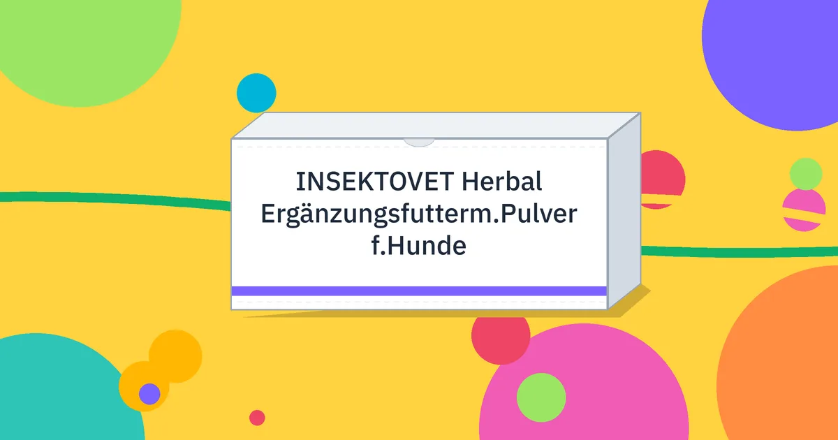 Symbolbild: Packung mit der Aufschrift INSEKTOVET Herbal Ergänzungsfutterm.Pulver f.Hunde (PZN 17307429) – Verfügbarkeit und Bezug in Apotheken in Frankfurt am Main