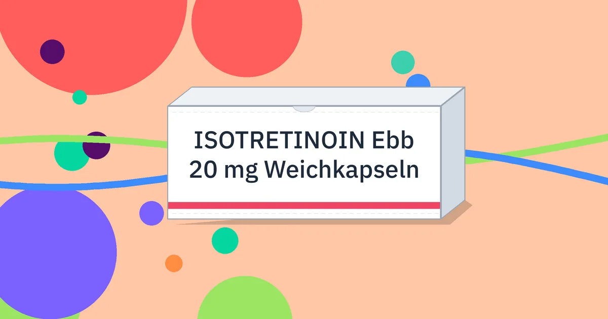 Symbolbild: Packung mit der Aufschrift ISOTRETINOIN Ebb 20 mg Weichkapseln (PZN 19979305) – Verfügbarkeit und Bezug in Apotheken in Frankfurt am Main