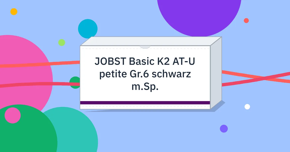 Symbolbild: Packung mit der Aufschrift JOBST Basic K2 AT-U petite Gr.6 schwarz m.Sp. (PZN 15312030) – Verfügbarkeit und Bezug in Apotheken in Frankfurt am Main
