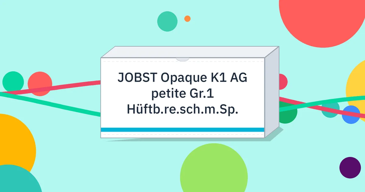 Symbolbild: Packung mit der Aufschrift JOBST Opaque K1 AG petite Gr.1 Hüftb.re.sch.m.Sp. (PZN 13099193) – Verfügbarkeit und Bezug in Apotheken in Frankfurt am Main