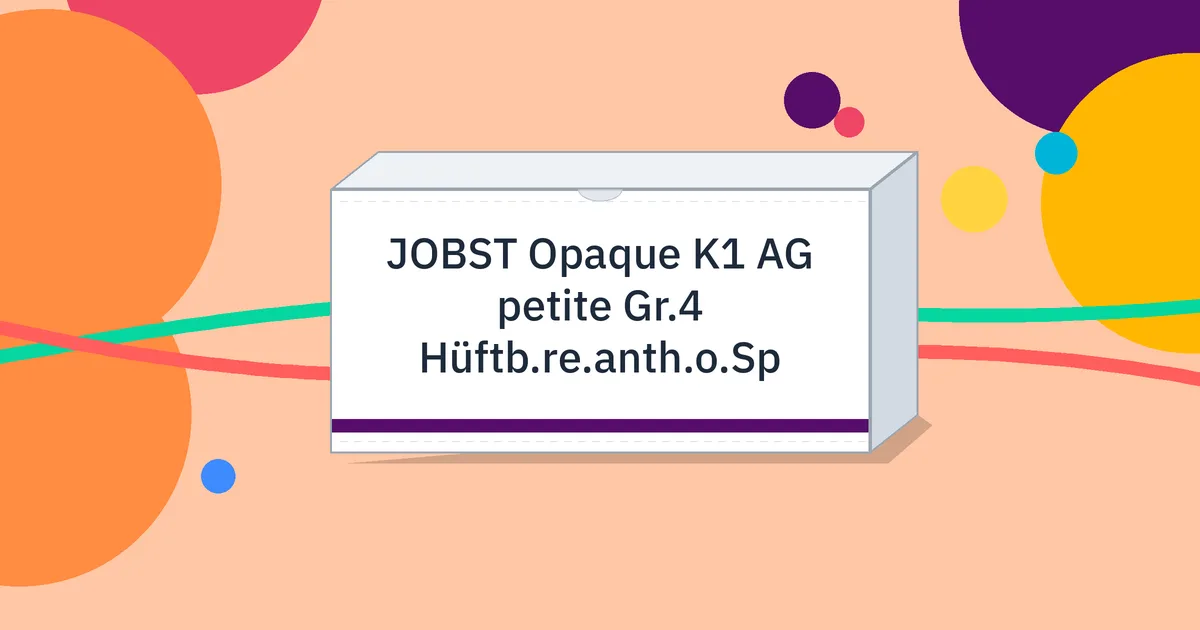 Symbolbild: Packung mit der Aufschrift JOBST Opaque K1 AG petite Gr.4 Hüftb.re.anth.o.Sp (PZN 16272976) – Verfügbarkeit und Bezug in Apotheken in Frankfurt am Main