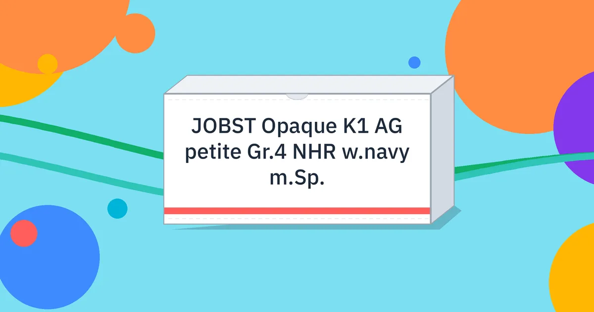 Symbolbild: Packung mit der Aufschrift JOBST Opaque K1 AG petite Gr.4 NHR w.navy m.Sp. (PZN 13085009) – Verfügbarkeit und Bezug in Apotheken in Frankfurt am Main