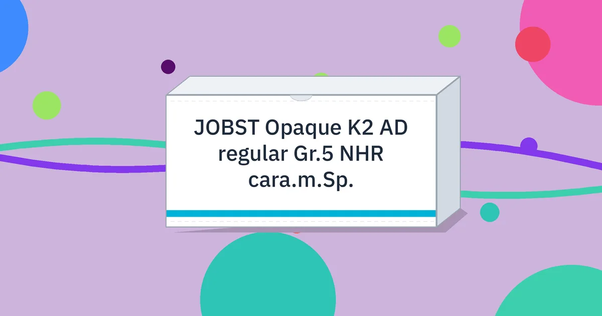 Symbolbild: Packung mit der Aufschrift JOBST Opaque K2 AD regular Gr.5 NHR cara.m.Sp. (PZN 13110440) – Verfügbarkeit und Bezug in Apotheken in Frankfurt am Main