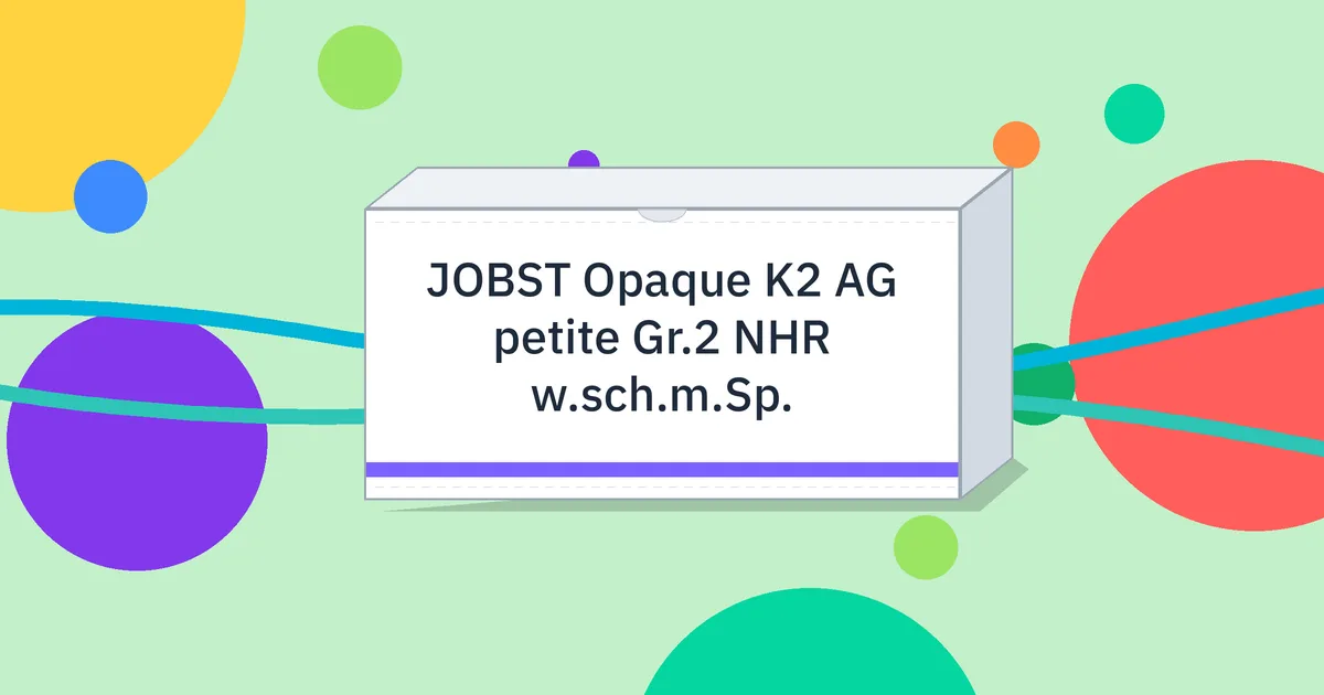 Symbolbild: Packung mit der Aufschrift JOBST Opaque K2 AG petite Gr.2 NHR w.sch.m.Sp. (PZN 11256228) – Verfügbarkeit und Bezug in Apotheken in Frankfurt am Main