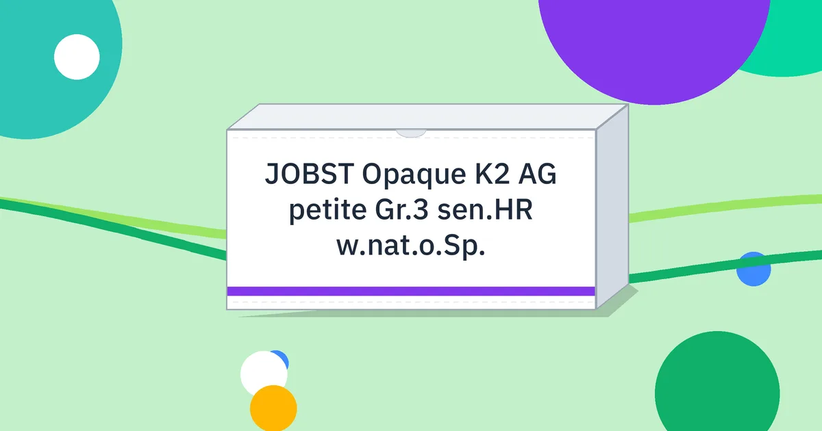 Symbolbild: Packung mit der Aufschrift JOBST Opaque K2 AG petite Gr.3 sen.HR w.nat.o.Sp. (PZN 11256814) – Verfügbarkeit und Bezug in Apotheken in Frankfurt am Main