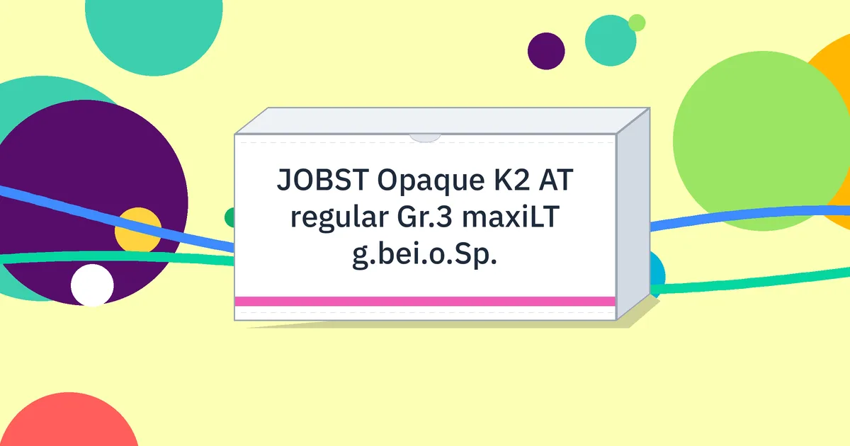 Symbolbild: Packung mit der Aufschrift JOBST Opaque K2 AT regular Gr.3 maxiLT g.bei.o.Sp. (PZN 16289304) – Verfügbarkeit und Bezug in Apotheken in Frankfurt am Main