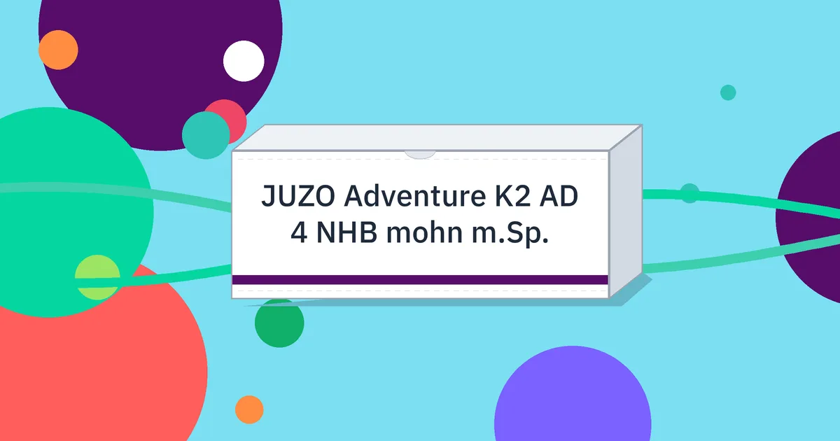 Symbolbild: Packung mit der Aufschrift JUZO Adventure K2 AD 4 NHB mohn m.Sp. (PZN 14974355) – Verfügbarkeit und Bezug in Apotheken in Frankfurt am Main