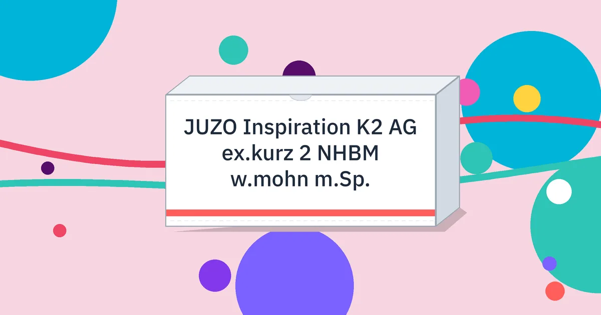 Symbolbild: Packung mit der Aufschrift JUZO Inspiration K2 AG ex.kurz 2 NHBM w.mohn m.Sp. (PZN 14924452) – Verfügbarkeit und Bezug in Apotheken in Frankfurt am Main
