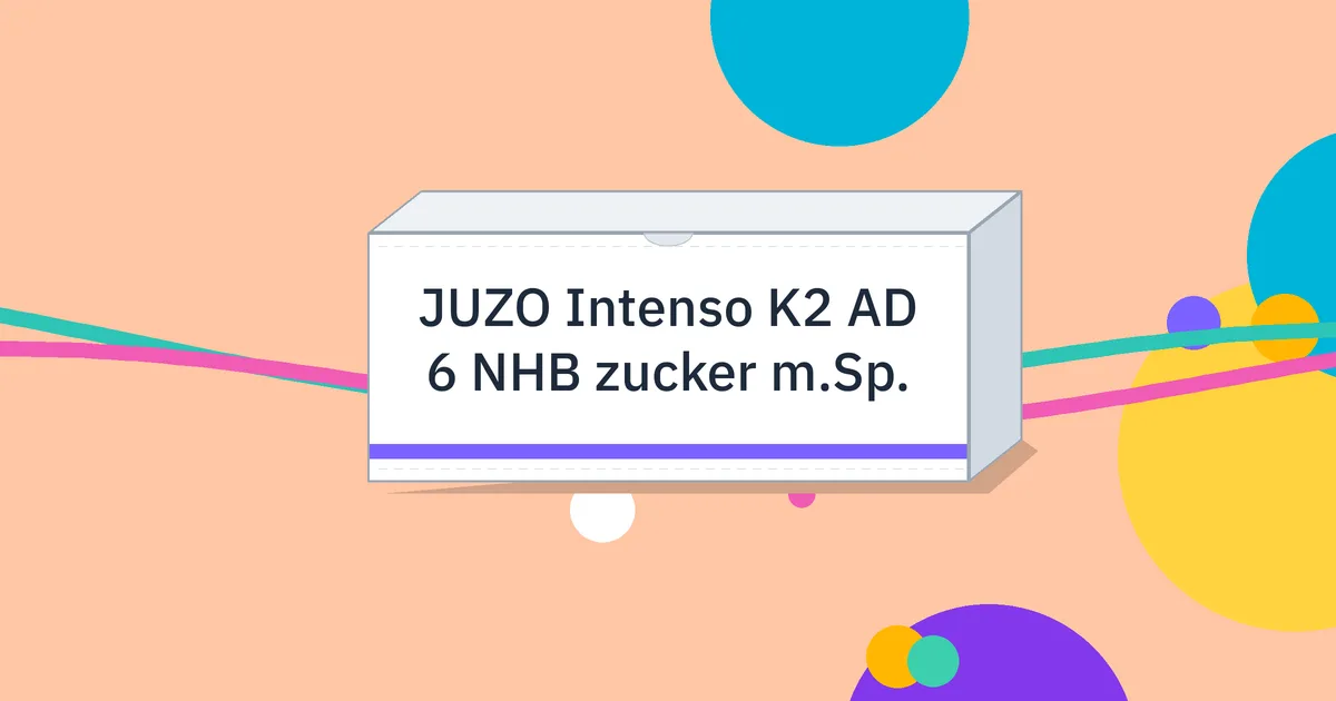 Symbolbild: Packung mit der Aufschrift JUZO Intenso K2 AD 6 NHB zucker m.Sp. (PZN 18609606) – Verfügbarkeit und Bezug in Apotheken in Frankfurt am Main