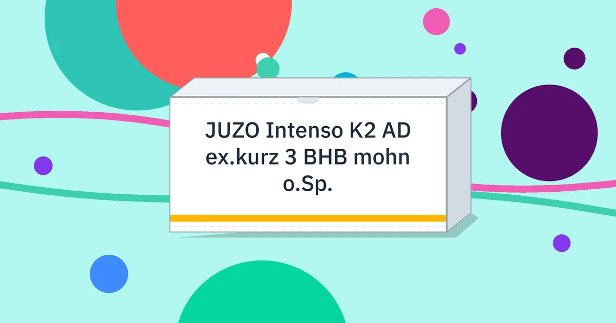 Symbolbild: Packung mit der Aufschrift JUZO Intenso K2 AD ex.kurz 3 BHB mohn o.Sp. (PZN 18625841) – Verfügbarkeit und Bezug in Apotheken in Frankfurt am Main