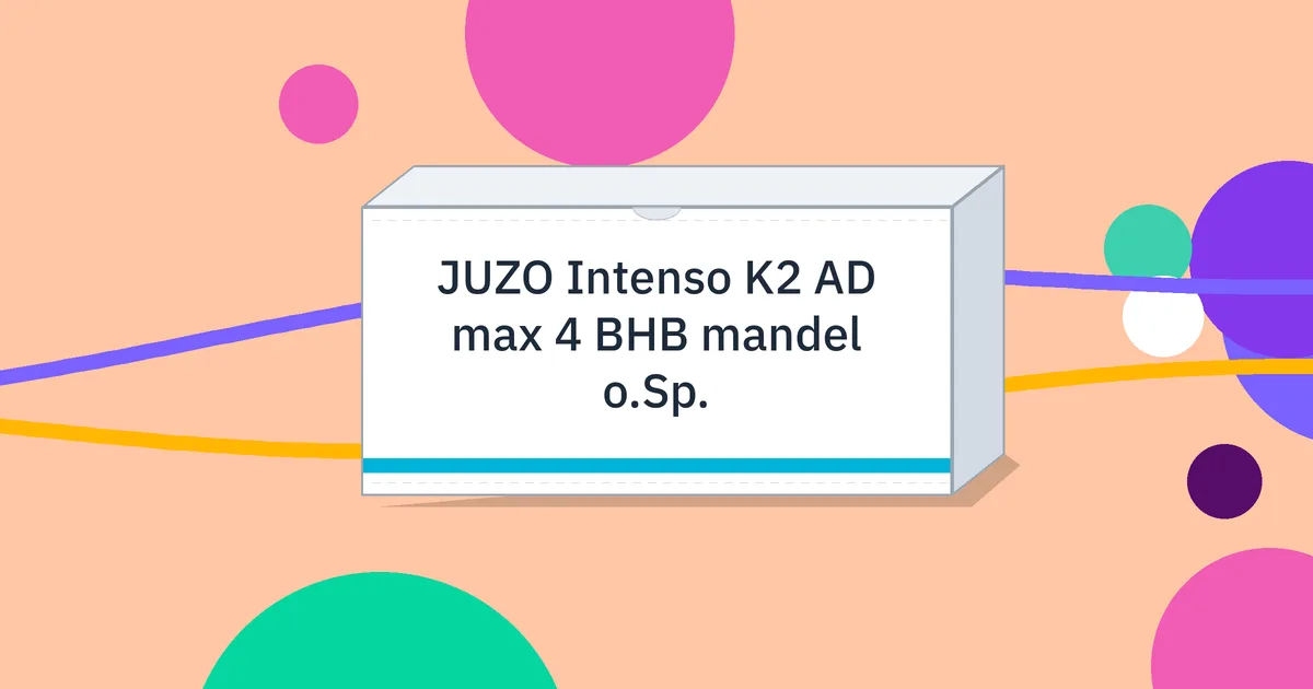 Symbolbild: Packung mit der Aufschrift JUZO Intenso K2 AD max 4 BHB mandel o.Sp. (PZN 18626941) – Verfügbarkeit und Bezug in Apotheken in Frankfurt am Main
