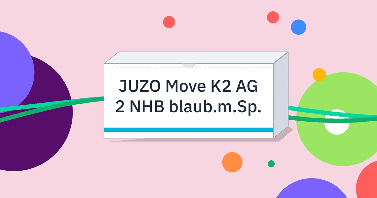 Symbolbild: Packung mit der Aufschrift JUZO Move K2 AG 2 NHB blaub.m.Sp. (PZN 18555307) – Verfügbarkeit und Bezug in Apotheken in Frankfurt am Main