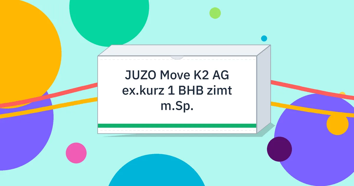 Symbolbild: Packung mit der Aufschrift JUZO Move K2 AG ex.kurz 1 BHB zimt m.Sp. (PZN 18532068) – Verfügbarkeit und Bezug in Apotheken in Frankfurt am Main