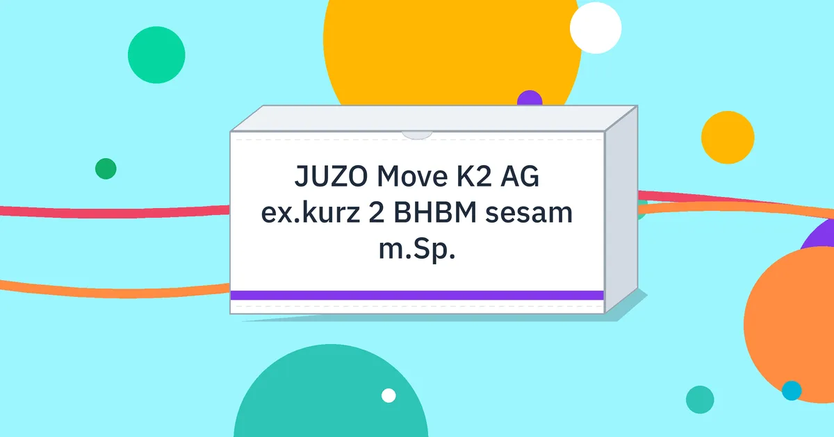 Symbolbild: Packung mit der Aufschrift JUZO Move K2 AG ex.kurz 2 BHBM sesam m.Sp. (PZN 18532594) – Verfügbarkeit und Bezug in Apotheken in Frankfurt am Main