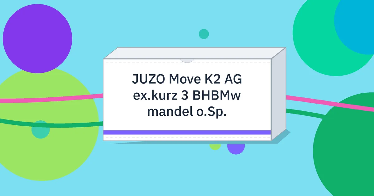 Symbolbild: Packung mit der Aufschrift JUZO Move K2 AG ex.kurz 3 BHBMw mandel o.Sp. (PZN 16649688) – Verfügbarkeit und Bezug in Apotheken in Frankfurt am Main