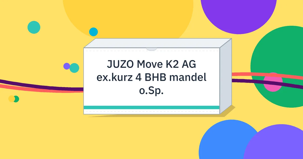Symbolbild: Packung mit der Aufschrift JUZO Move K2 AG ex.kurz 4 BHB mandel o.Sp. (PZN 16639276) – Verfügbarkeit und Bezug in Apotheken in Frankfurt am Main