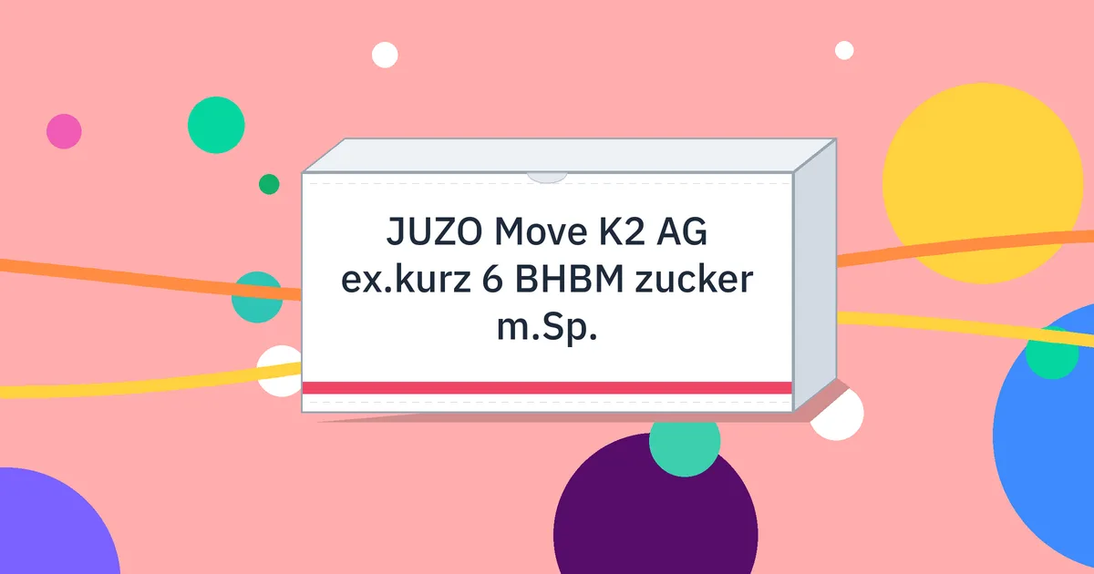 Symbolbild: Packung mit der Aufschrift JUZO Move K2 AG ex.kurz 6 BHBM zucker m.Sp. (PZN 18532507) – Verfügbarkeit und Bezug in Apotheken in Frankfurt am Main
