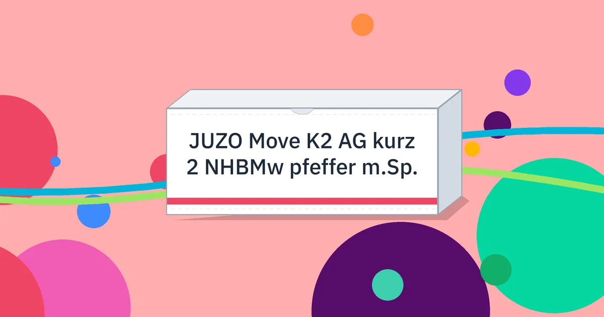 Symbolbild: Packung mit der Aufschrift JUZO Move K2 AG kurz 2 NHBMw pfeffer m.Sp. (PZN 16644194) – Verfügbarkeit und Bezug in Apotheken in Frankfurt am Main